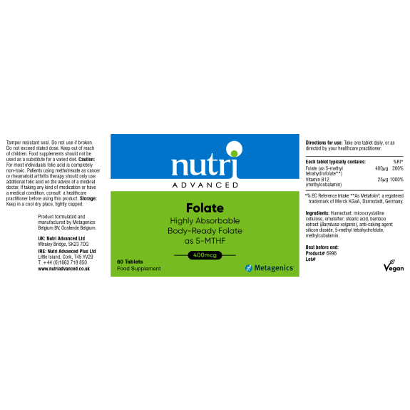 Folate 60 Tablets: Bioavailable Folate | Nutri Advanced